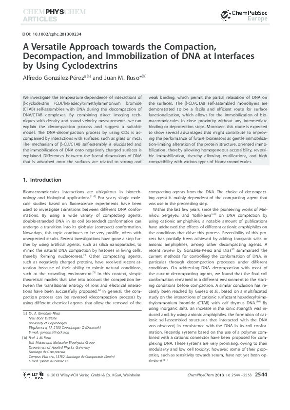 Pdf A Versatile Approach Towards The Compaction Decompaction And Immobilization Of Dna At