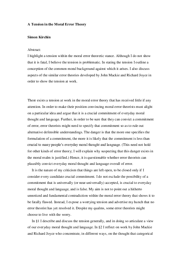 (PDF) A Tension in the Moral Error Theory