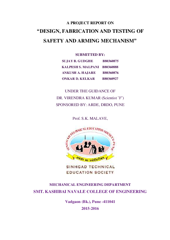 (PDF) miniature safety & Arming Mechanism for Electronic Fuze