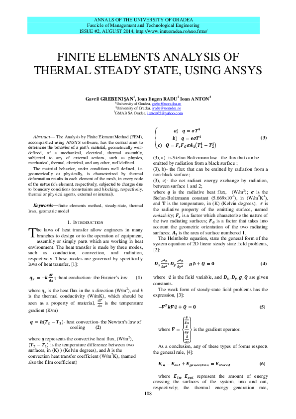 Pdf Finite Elements Analysis Of Thermal Steady State Using Ansys