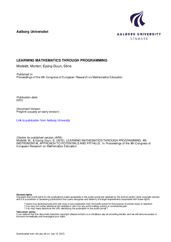 (PDF) LEARNING MATHEMATICS THROUGH PROGRAMMING : AN INSTRUMENTAL ...