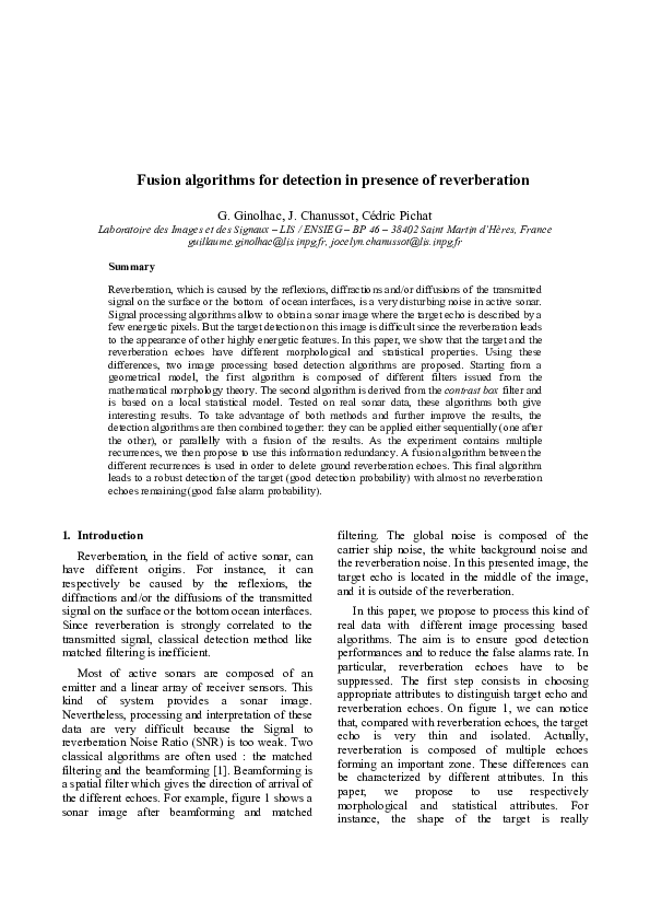 (PDF) Fusion algorithms for detection in presence of reverberation