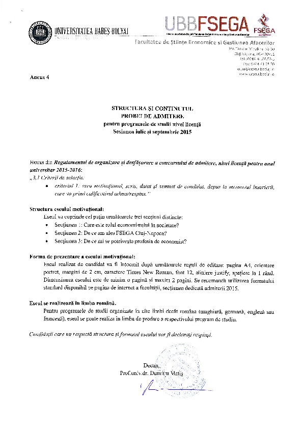 (PDF) Structura si continutul probei de admitere nivel licenta 2015