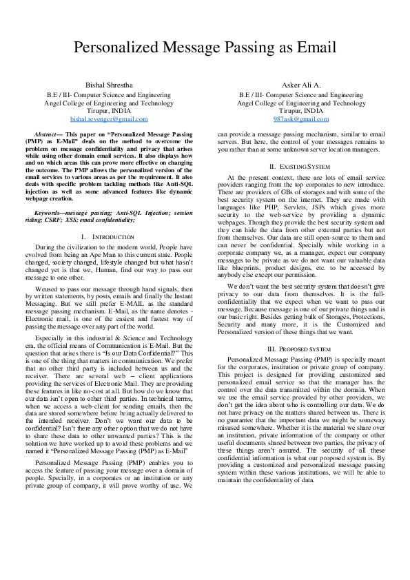 (PDF) Personalized message passing as Email