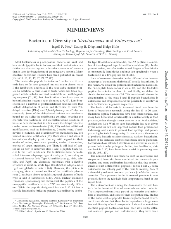 Pdf Bacteriocin Diversity In Streptococcus And Enterococcus