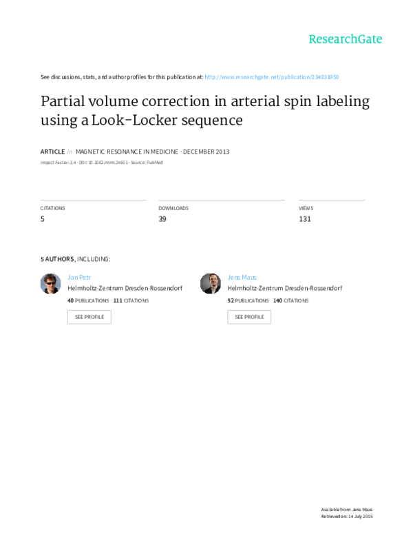 (PDF) Partial volume correction in arterial spin labeling using a Look-Locker sequence