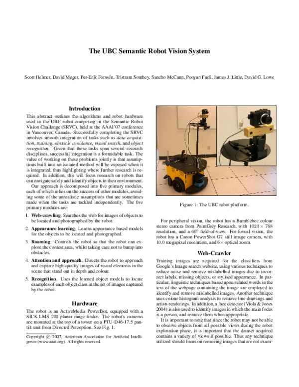 (PDF) The UBC semantic robot vision system