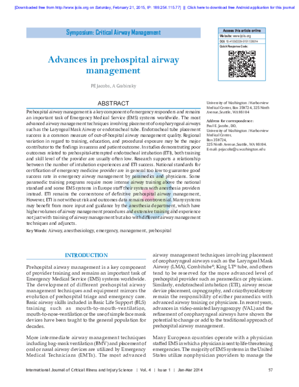(PDF) Symposium: Critical Airway Management Advances in prehospital ...