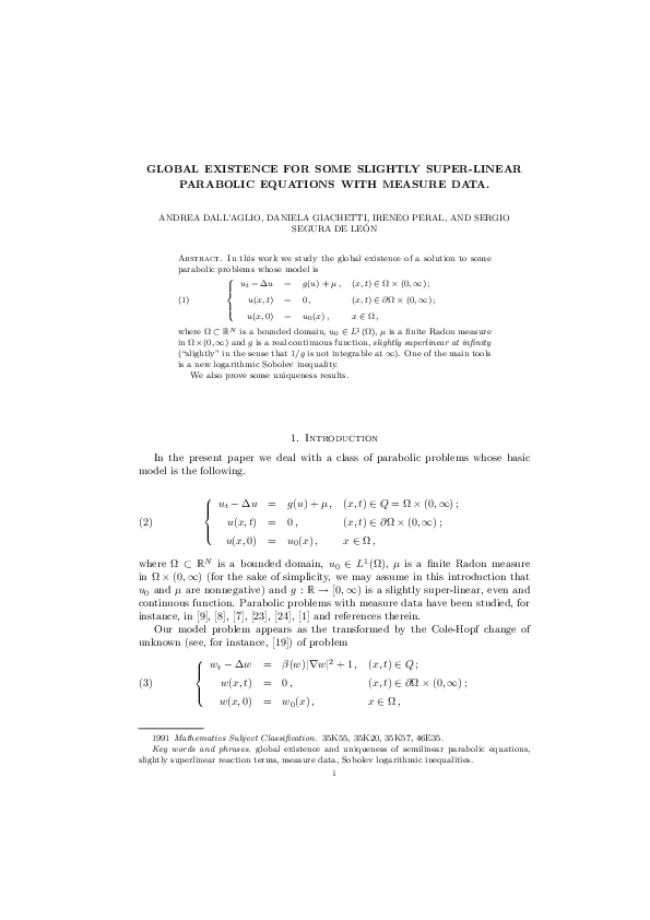 Pdf Global Existence For Some Slightly Super Linear Parabolic
