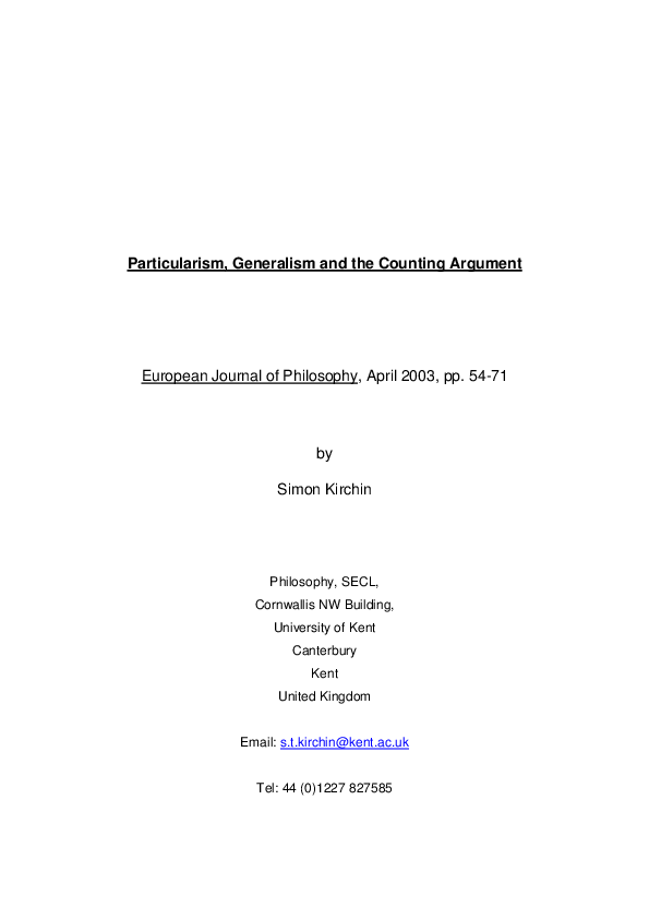 (PDF) Particularism, Generalism and the Counting Argument