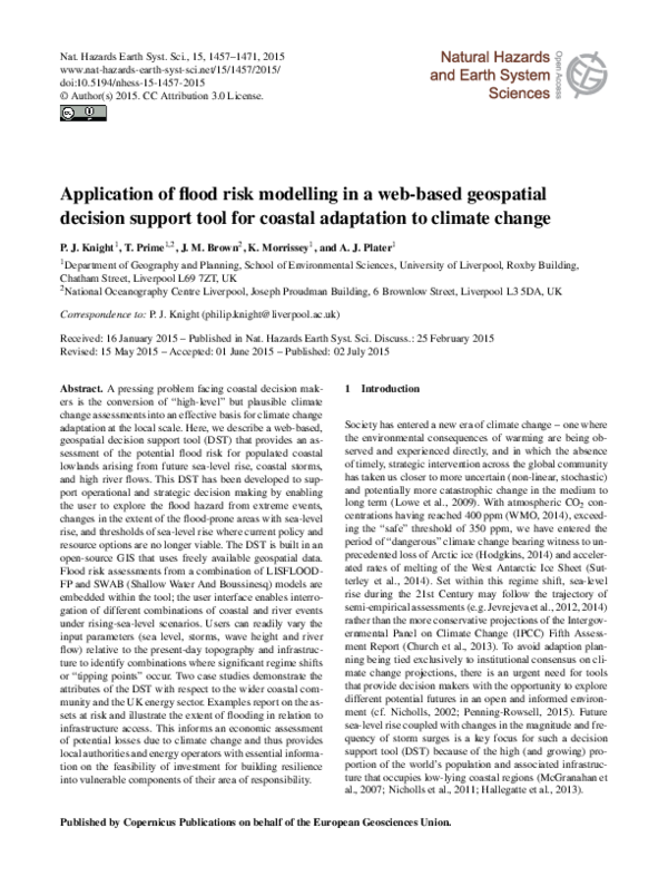 (PDF) Application of flood risk modelling in a web-based geospatial decision support tool for ...