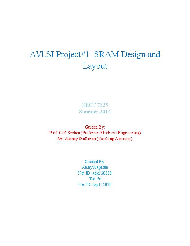 (DOC) Project Report Of SRAM Design | Aalay D Kapadia - Academia.edu