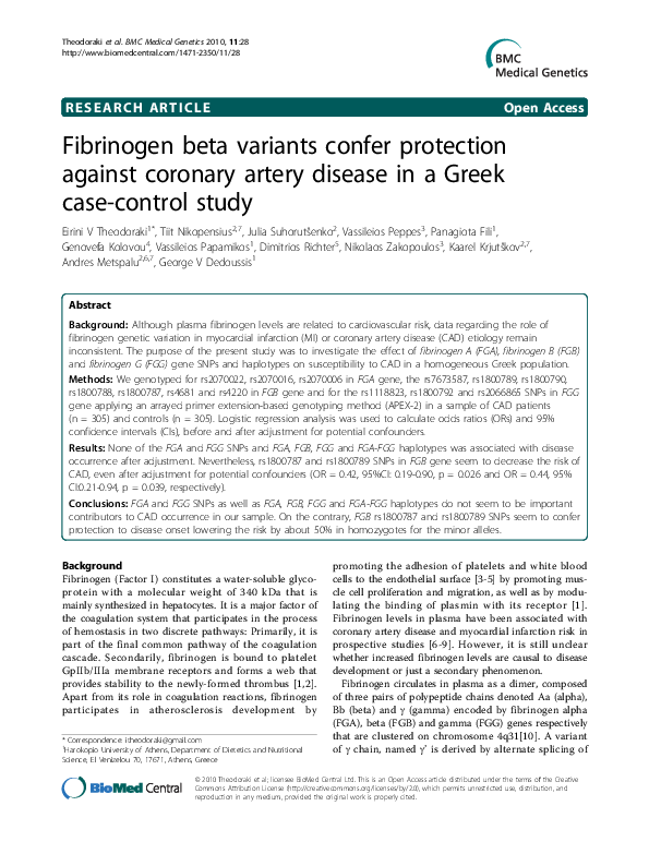 (PDF) Fibrinogen beta variants confer protection against coronary ...
