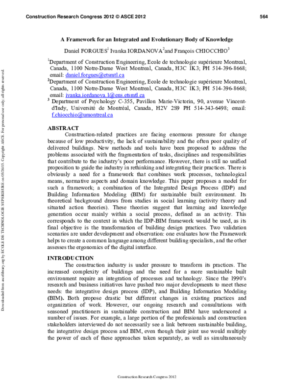 (PDF) A Framework for an Integrated and Evolutionary Body of Knowledge