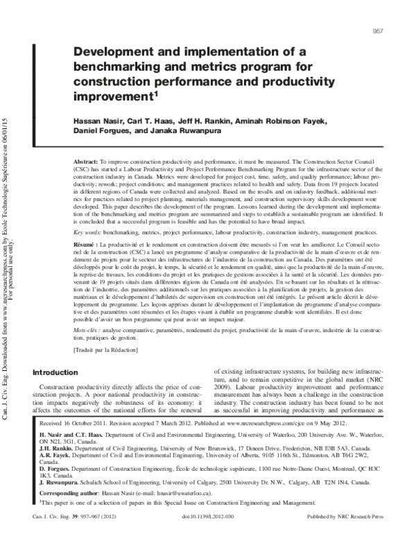 (PDF) Development and implementation of a benchmarking and metrics ...