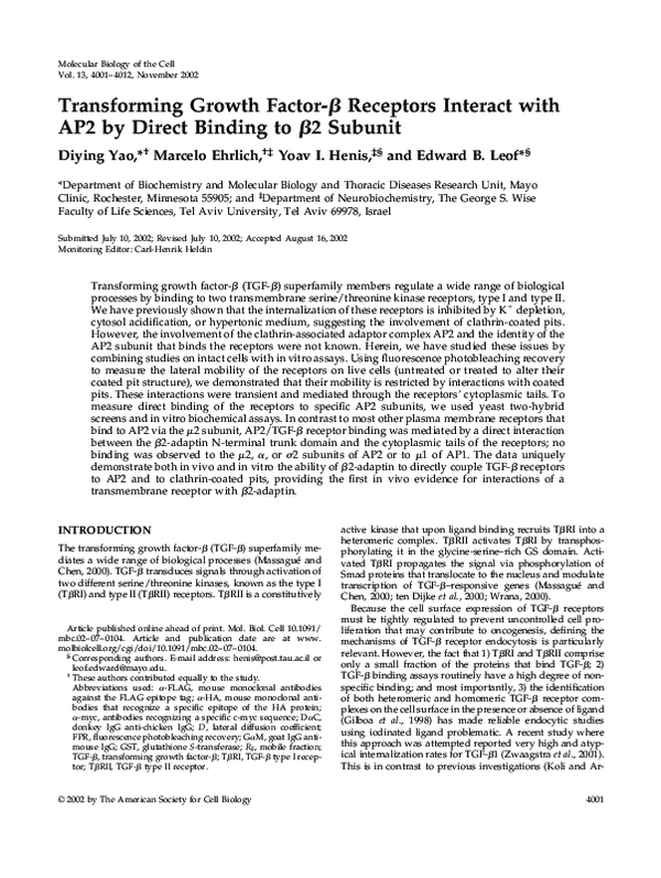 (PDF) Transforming Growth Factor Receptors Interact with AP2 by Direct ...