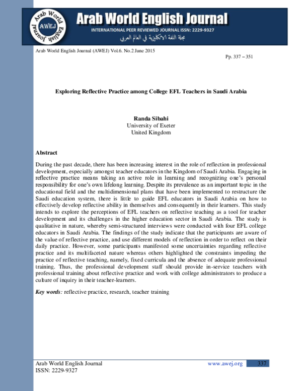 (PDF) Exploring Reflective Practice among College EFL Teachers in Saudi ...