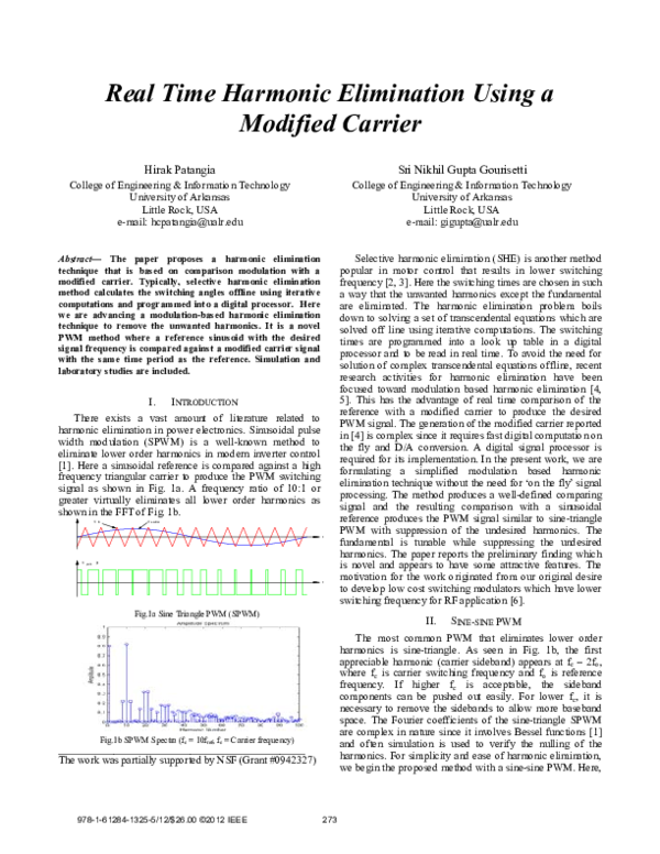 (PDF) Real time harmonic elimination using a modified carrier