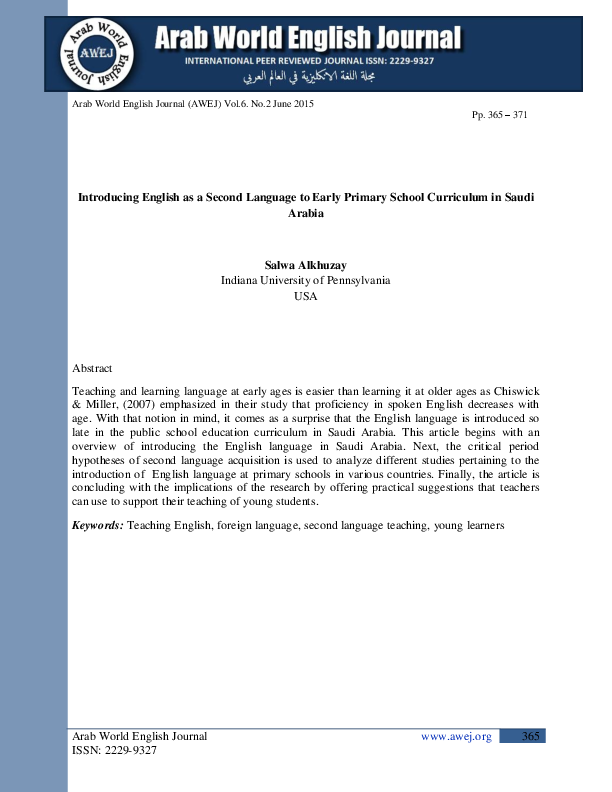(PDF) Introducing English as a Second Language to Early Primary School ...