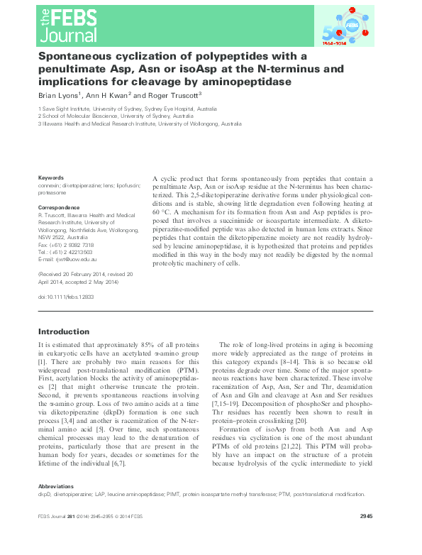 (PDF) Spontaneous cyclization of polypeptides with a penultimate Asp ...