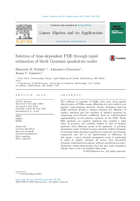 (PDF) Solution of Time-Dependent PDE Through Rapid Estimation of Block Gaussian Quadrature Nodes