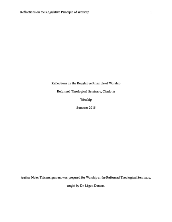 (PDF) Reflections on the Regulative Principle of Worship