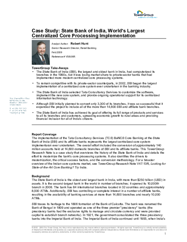 (PDF) Case Study: State Bank of India, World's Largest Centralized Core Processing ...