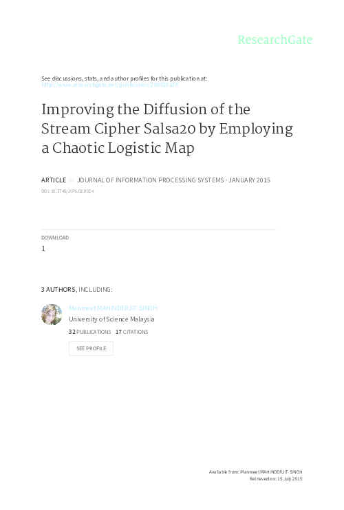 Pdf Improving The Diffusion Of The Stream Cipher Salsa20 By Employing A Chaotic Logistic Map