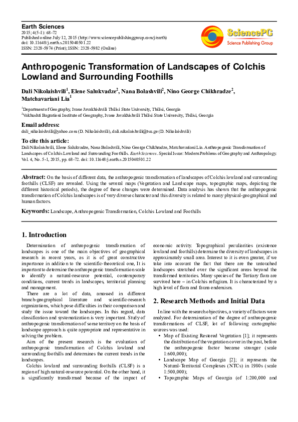 (PDF) Anthropogenic Transformation of Landscapes of Colchis Lowland and ...