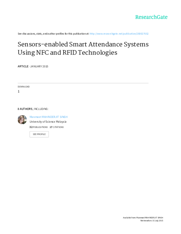 (PDF) Sensors-enabled Smart Attendance Systems Using NFC and RFID ...