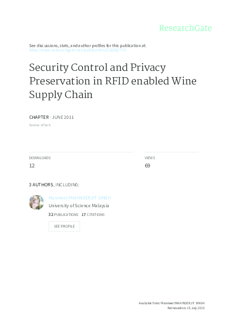 (PDF) Security Control and Privacy Preservation in RFID enabled Wine ...