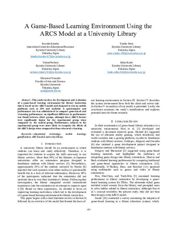 (PDF) A Game-Based Learning Environment Using the ARCS Model at a University Library