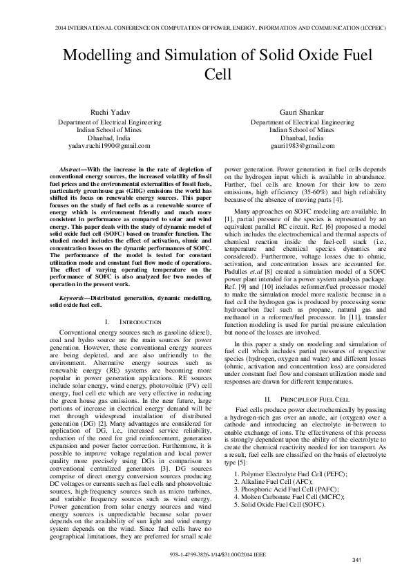 (PDF) Modeling and simulation of solid oxide fuel cell