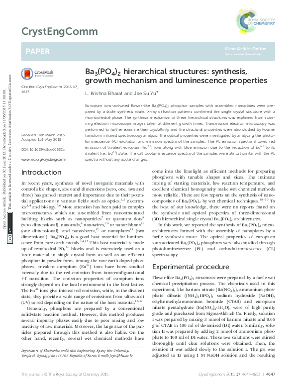 (PDF) Ba3(PO4)2 flower-like hierarchical structures: Synthesis, growth mechanism and luminescent ...