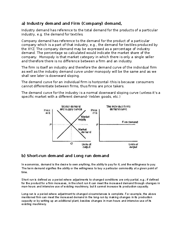(DOC) a) Industry demand and Firm (Company) demand