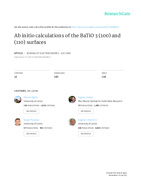 (PDF) Ab initio calculations of the atomic and electronic structure of CaTiO3 (001) and (Oil ...