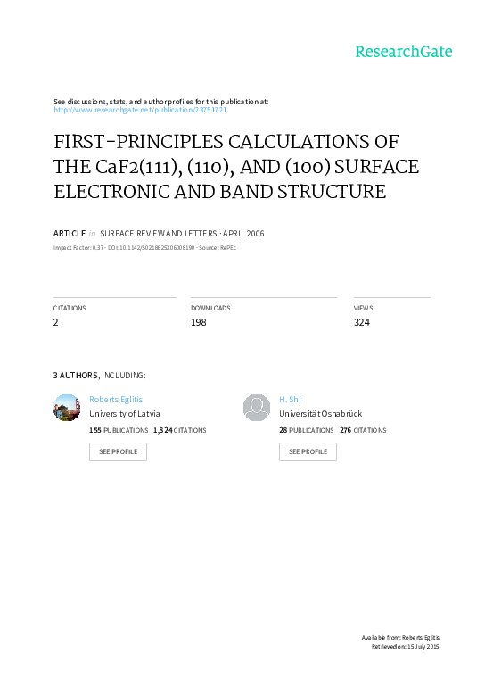 (PDF) First-principles calculations of the CaF2 (111), (110) and (100) surface electronic and ...