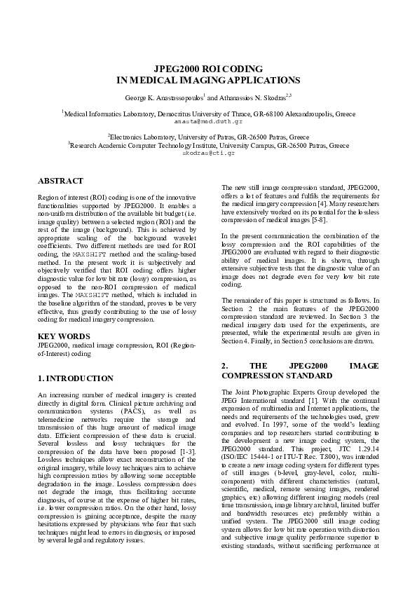 (PDF) JPEG2000 ROI coding in medical imaging applications