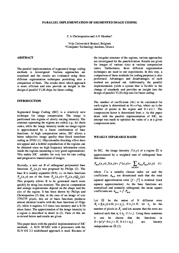 (PDF) Parallel implementation of segmented image coding
