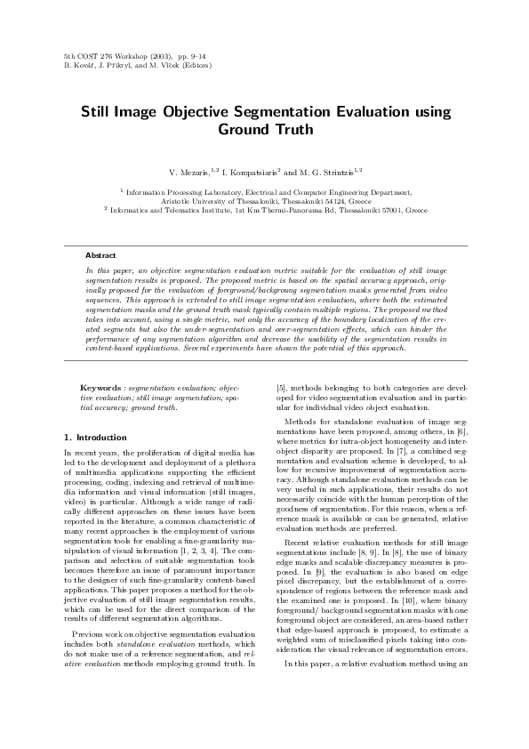(PDF) Still Image Objective Segmentation Evaluation using Ground Truth | Michael Strintzis ...