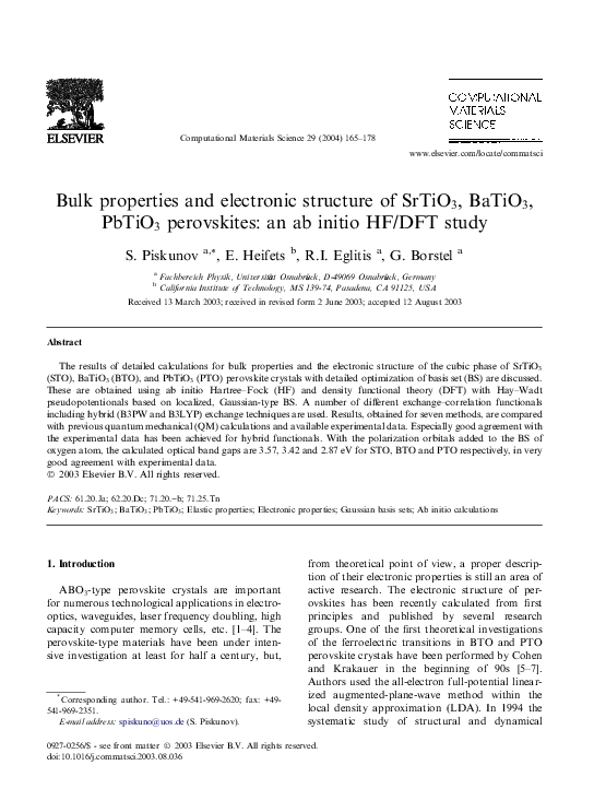 Pdf Bulk Properties And Electronic Structure Of Srtio3 Batio3