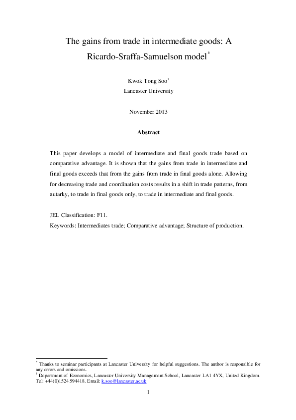 (PDF) The gains from trade in intermediate goods: A Ricardo-Sraffa ...