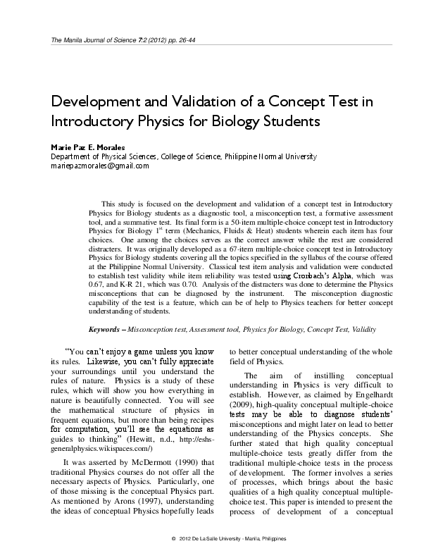 (PDF) Development and Validation of a Concept Test in Introductory ...