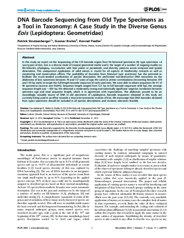 (PDF) DNA Barcode Sequencing from Old Type Specimens as a Tool in ...
