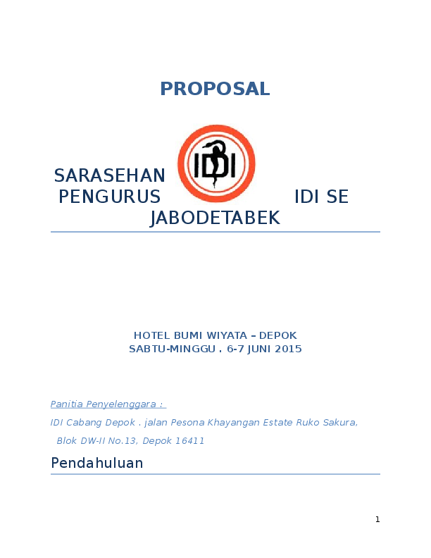 (DOC) proposal sarasehan pengurus idi cabang jabodetabek