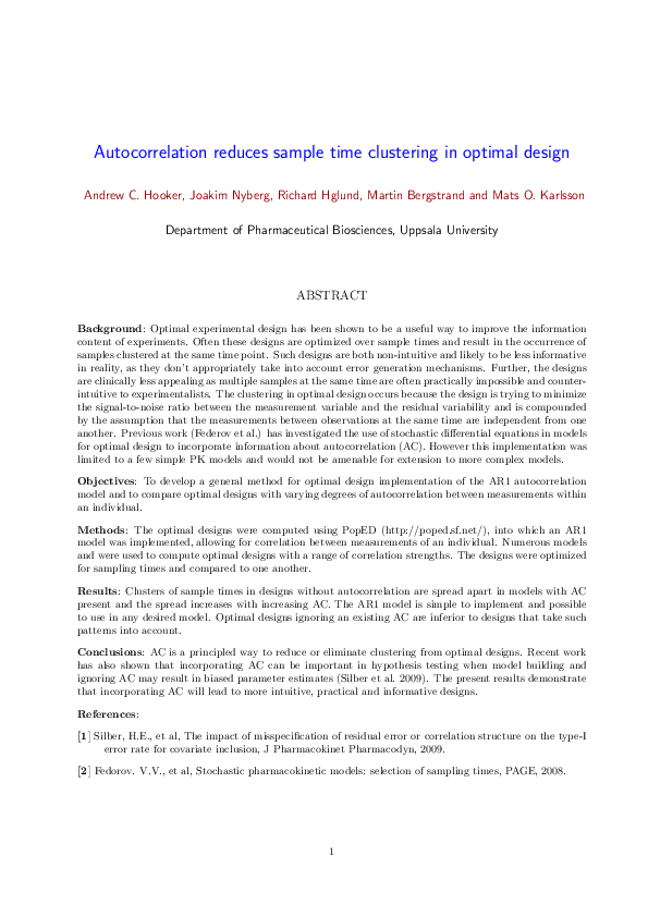 Pdf Autocorrelation Reduces Sample Time Clustering In Optimal Design