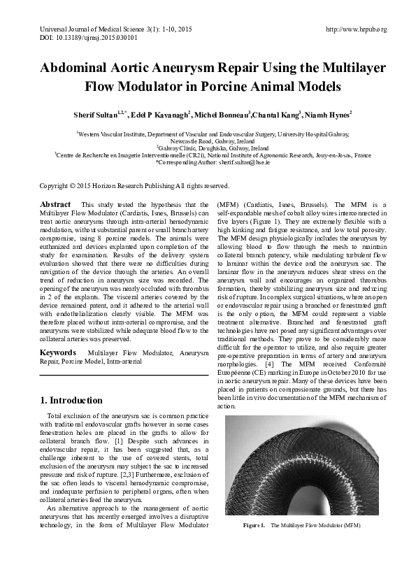 (PDF) Abdominal Aortic Aneurysm Repair Using the Multilayer Flow ...