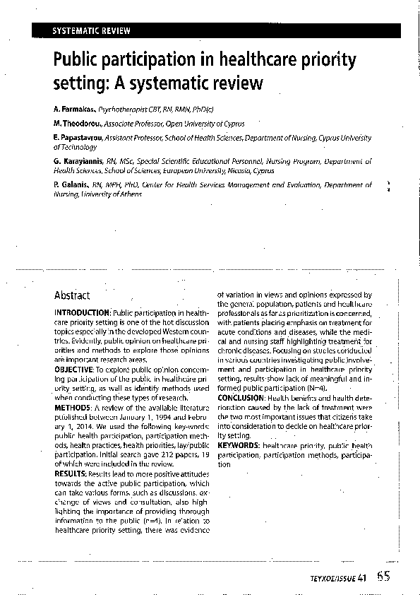 Pdf Public Participation In Healthcare Priority Setting A Systematic