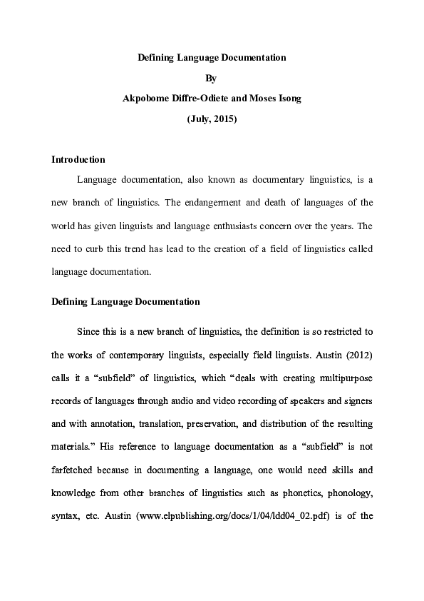 (DOC) Defining Language Documentation