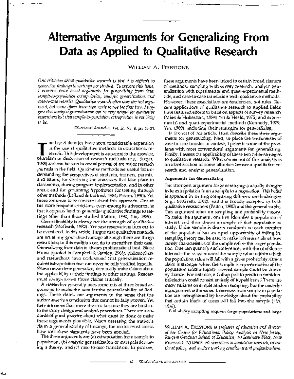 Pdf Alternative Arguments For Generalizing From Data As Applied To